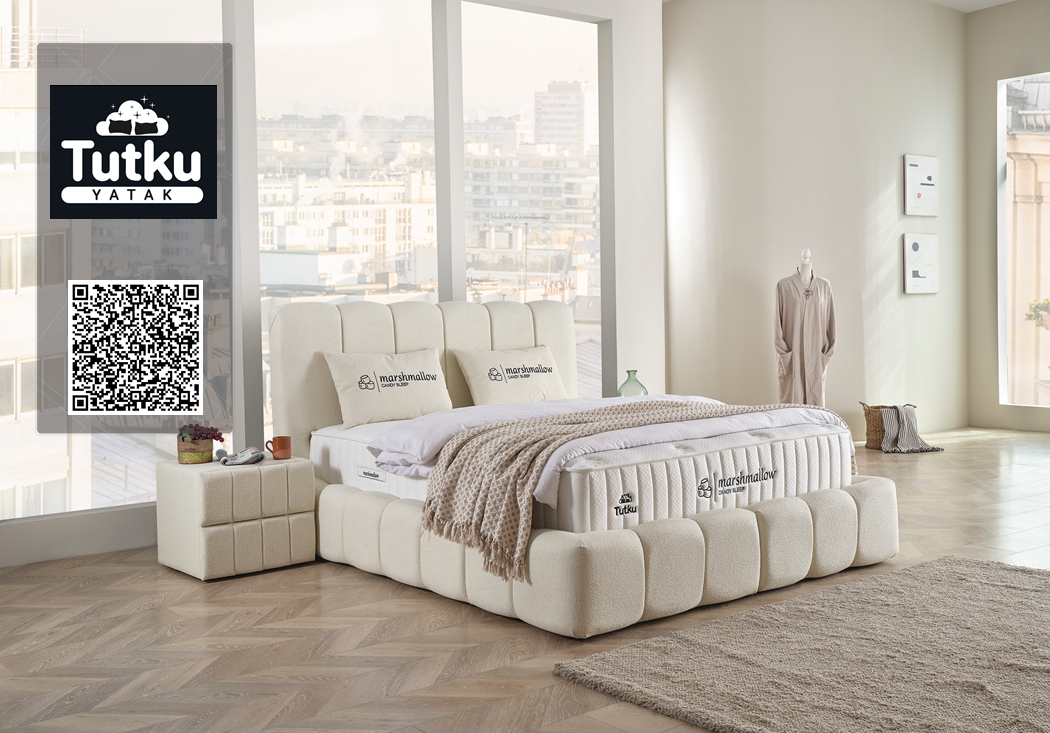 Тапицирано легло Marshmallow Бял крем - Vidov Commerce